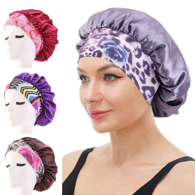 Wide Band Satin Printed Bonnet For Curly Hair Old Fashioned TJM-405B ...